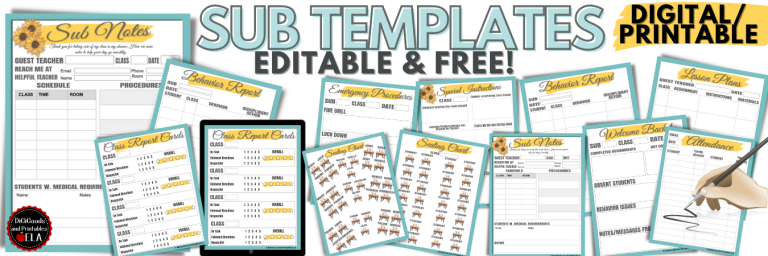EMERGENCY SUB PLAN TEMPLATES -FREE! - DiGiGoods and Printables ELA