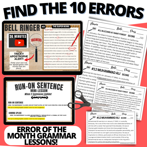 Middle School Grammar Bell Ringers For English Language Arts ...