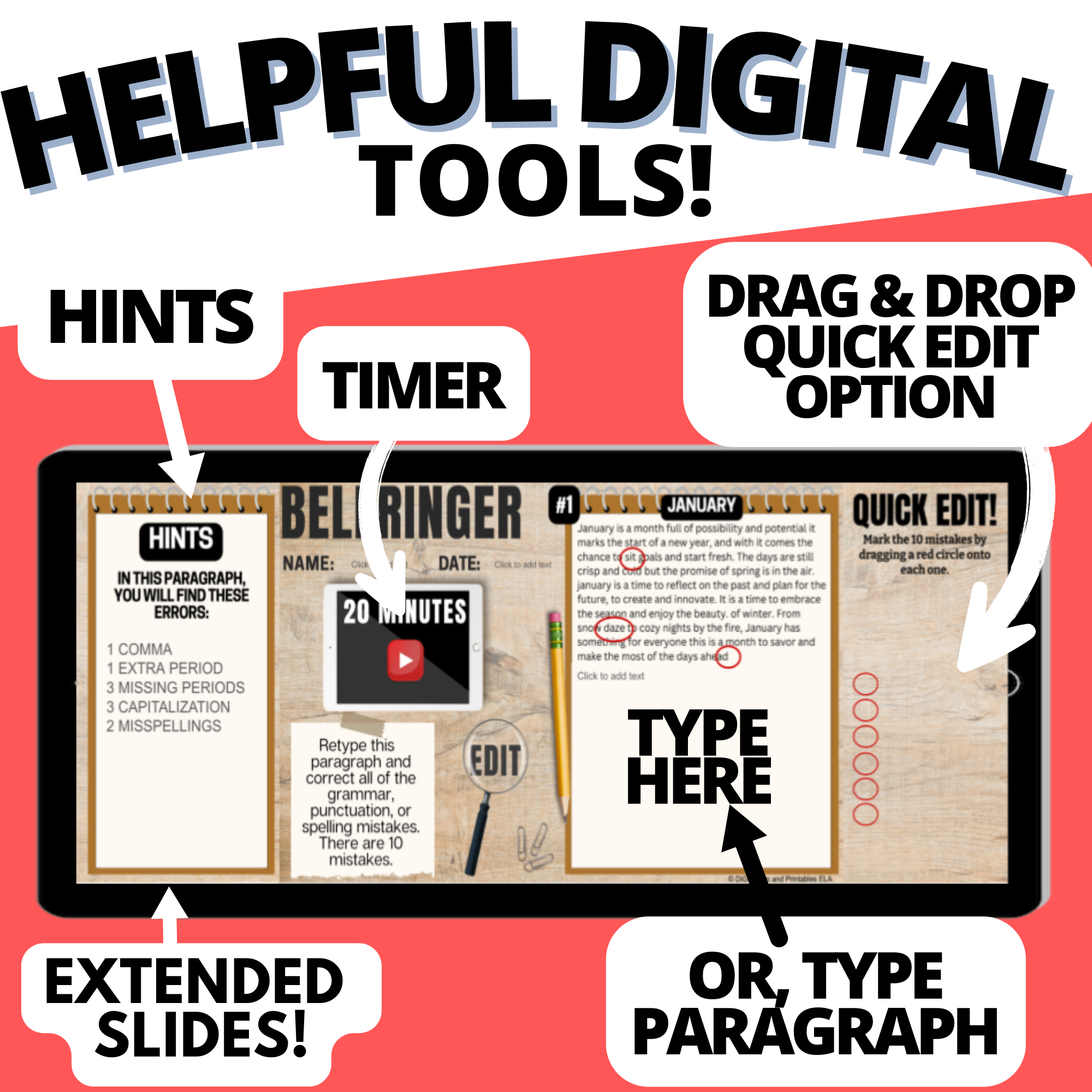 Middle School Grammar Bell Ringers For English Language Arts (ELA ...