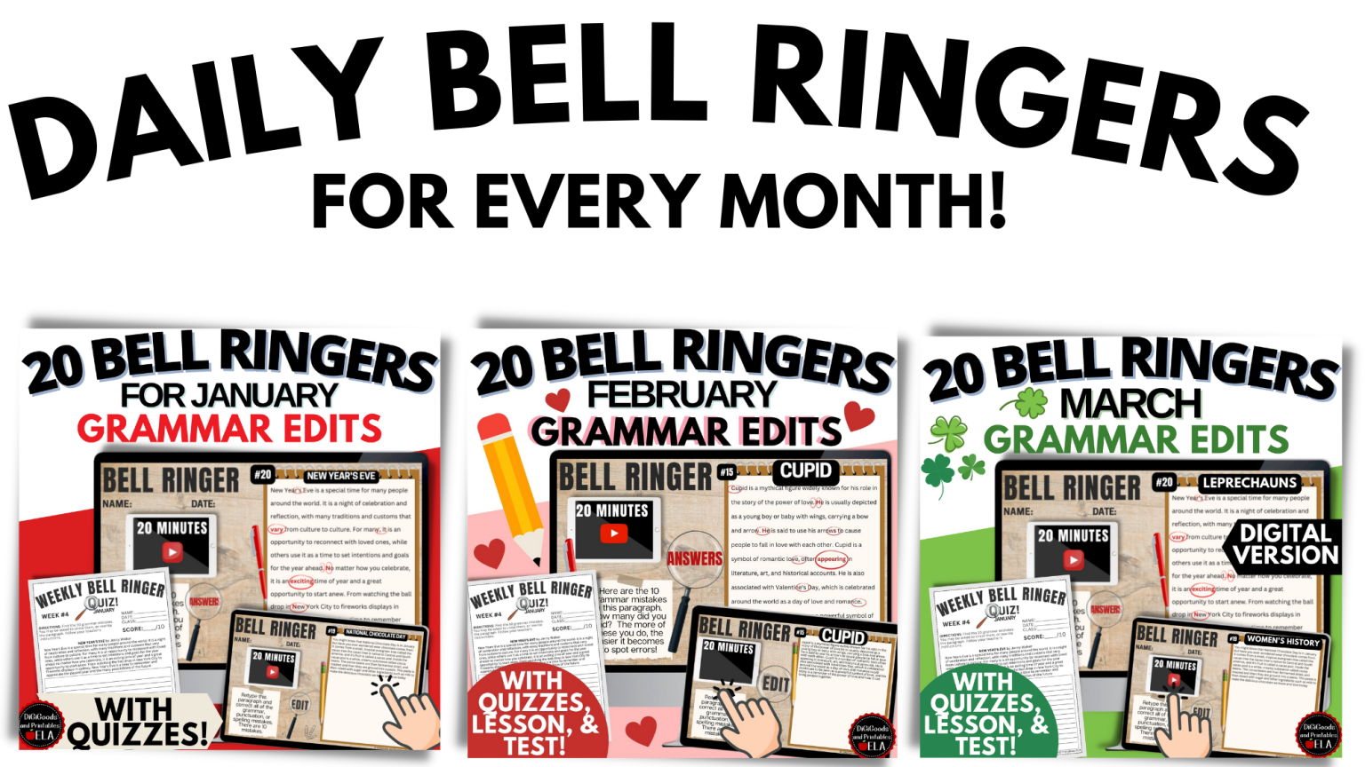 Middle School Grammar Bell Ringers For English Language Arts ...